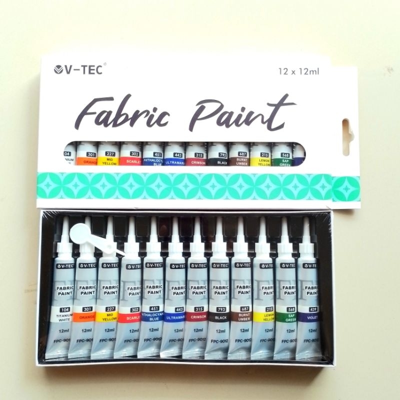 Jual Cat Kain Fabric Paint V-TEC 12ml 12 Warna ( Set ) [ Original ...