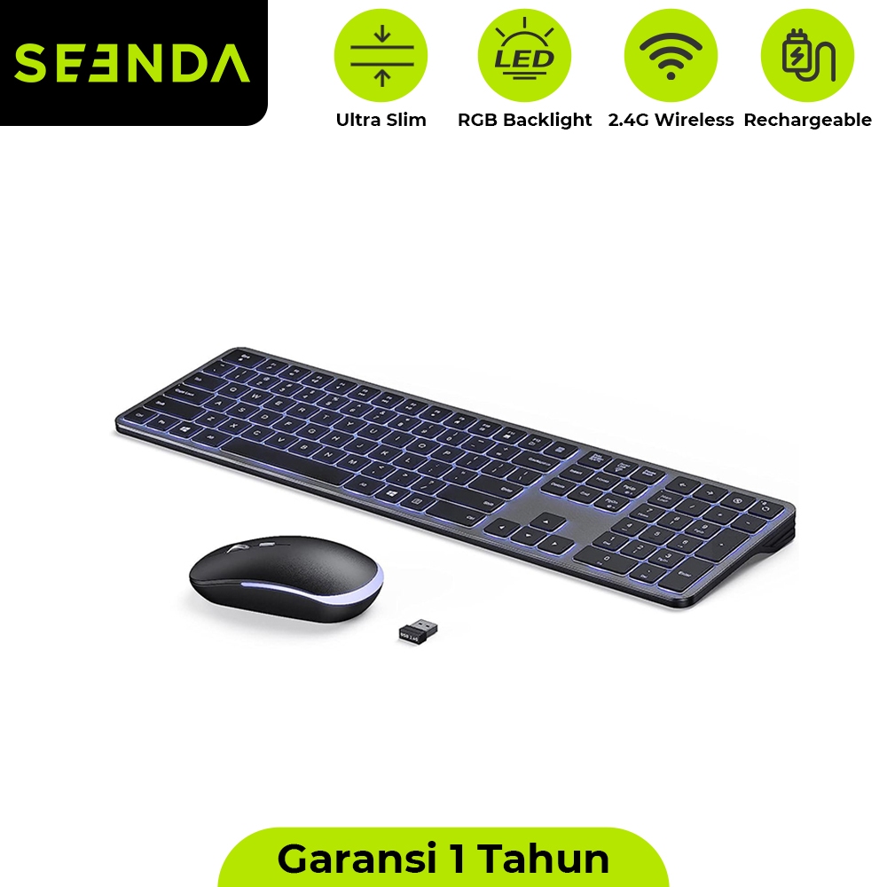 Jual SEENDA Backlit Wireless Keyboard and Mouse Combo Rechargeable 2.4G ...