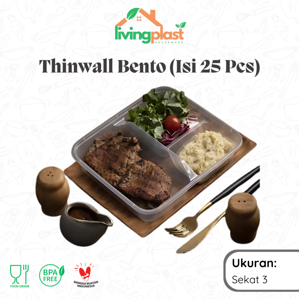 Jual Thinwall Bento Sekat 3 [ISI 25PCS] / Kotak Makan Sekali Pakai ...