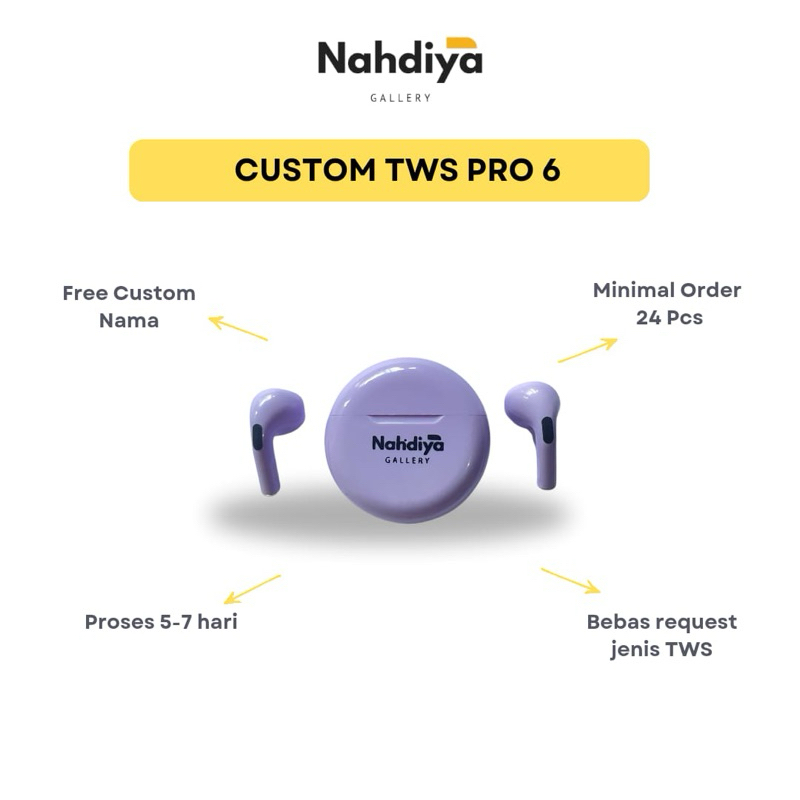 Jual TWS Pro 6 earbuds Custom sablon minimal 24 pcs | Shopee Indonesia