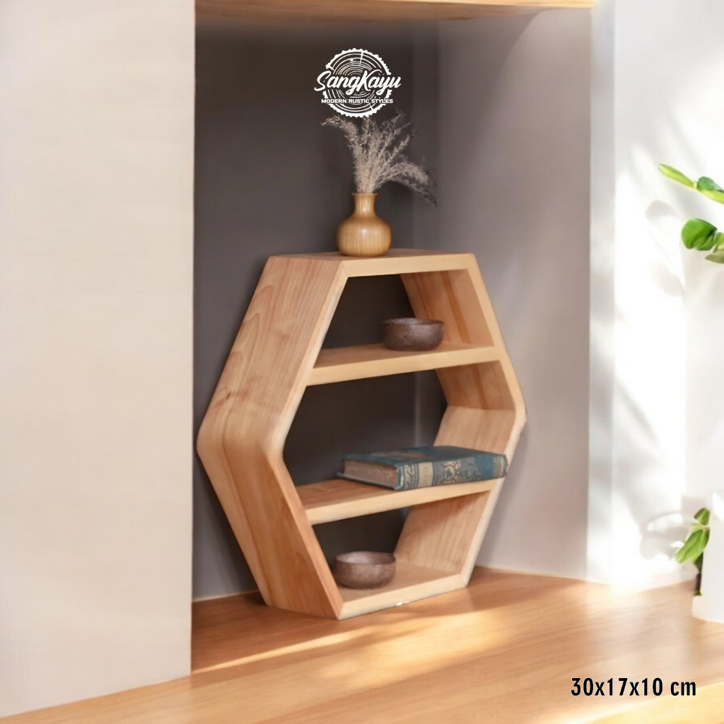 Jual SangKayu Rak Hexagonal Kayu 30-34-10 cm Wooden Rack Shelves Rak ...
