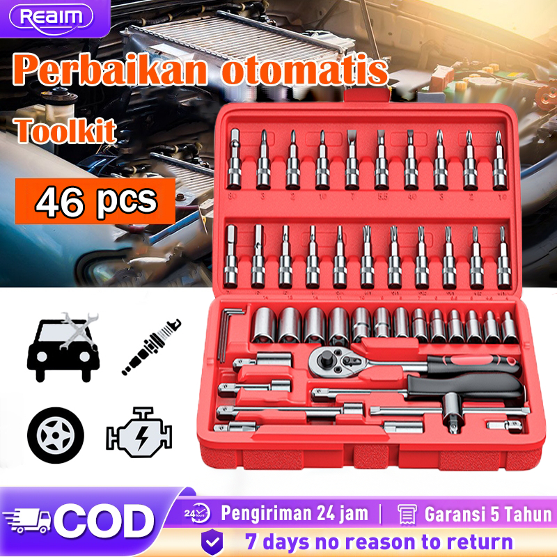 Jual Reaim 46pcs Tool Kit Set Kunci Shock Set alat kunci pas 46pcs kunci Mata Sok lengkap obeng ...