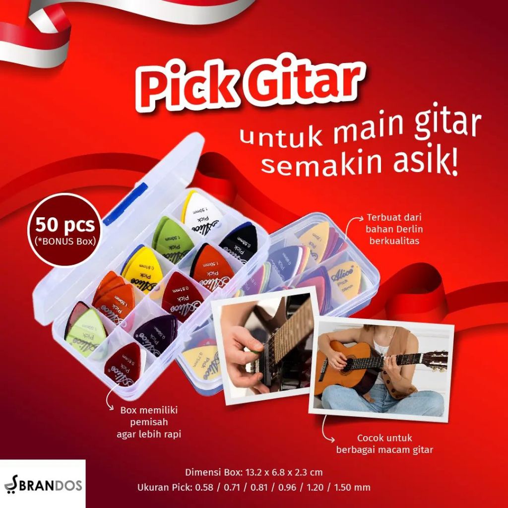 Jual Pick Gitar 1 BOX isi 50 pcs Alice Akustik Elektrik Guitar PAA-50 ...