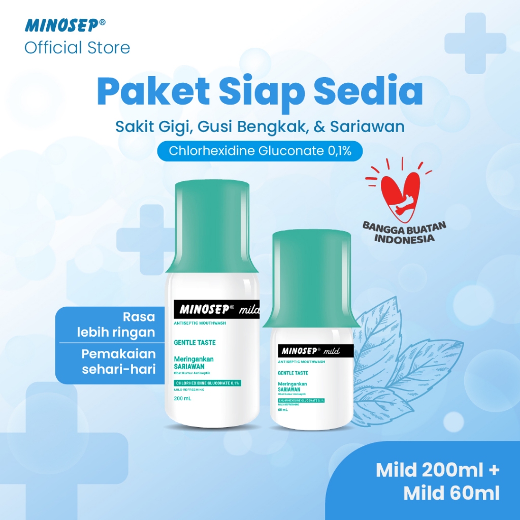 Jual Minosep MILD Obat Kumur Antiseptik 60ml + 200ml Paket 2pcs ...