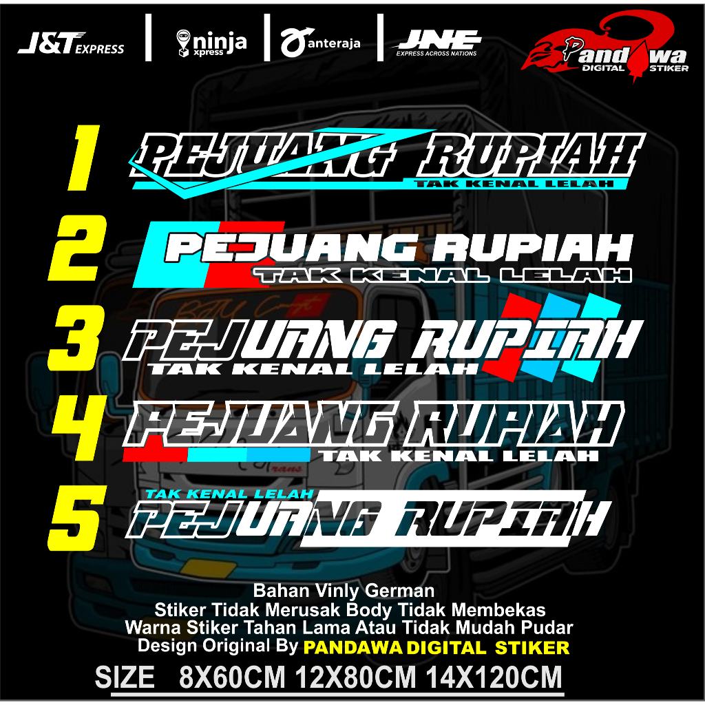 Jual Stiker Truk Pejuang rupiah Cutting Sticker Latin Kaca Depan mobil ...
