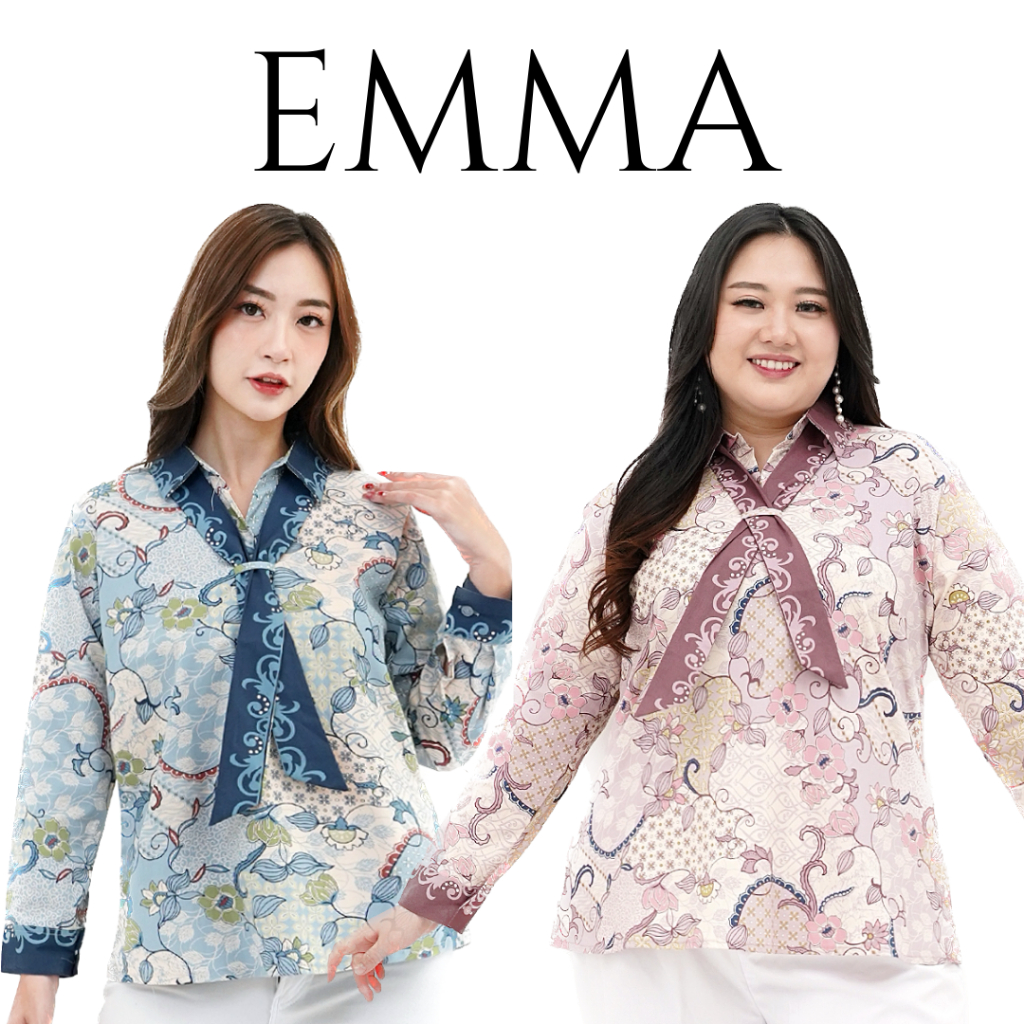 Jual [EMMA] LD90/105/115/125 Blouse Batik Kerah Kemeja Wanita Lengan ...