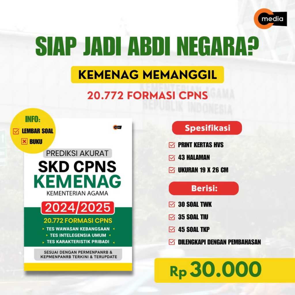 Jual Soal Prediksi Akurat SKD CPNS KEMENTERIAN AGAMA (KEMENAG) 2024-2025 | Shopee Indonesia