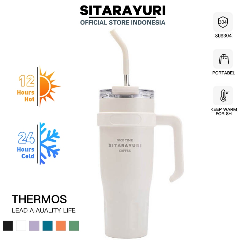 Jual SITARAYURI | Tumbler Gagang 1100ml | 40oz with Hanlde and Straw Portable Car Cup Thermos ...