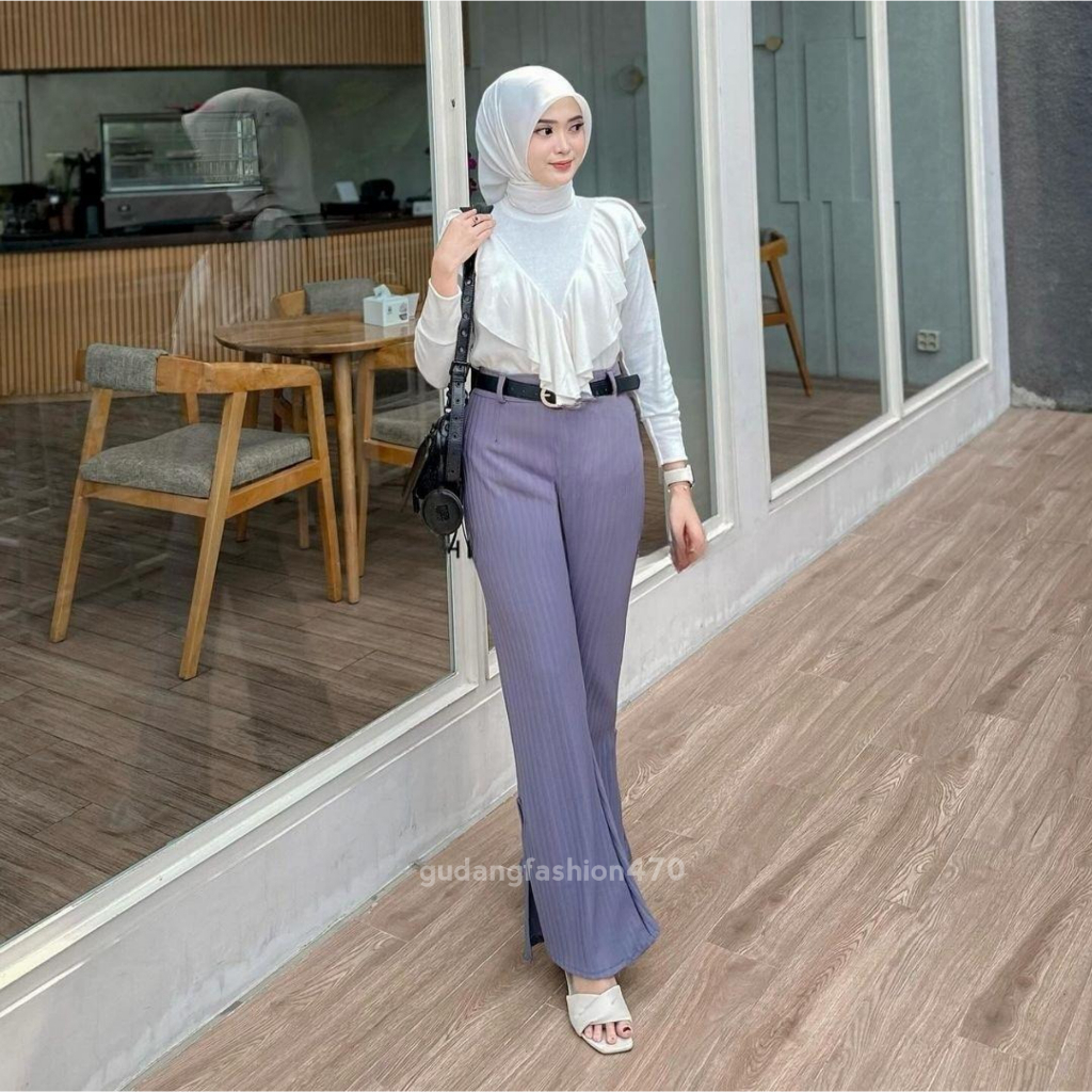 Jual Celana Wanita Cutbray Knit Highwaist - Kulot Cutbray Panjang Loose Melar Jumbo Premium ...