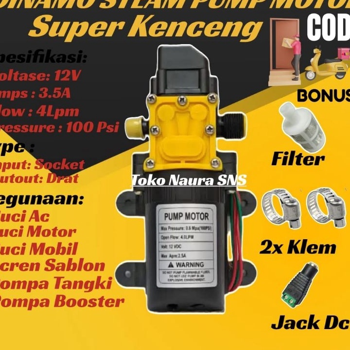 Jual Pompa Dc 12v 1 psi 4Lpm Dinamo Pompa Steam Motor Mobil Ac Cut Of ...