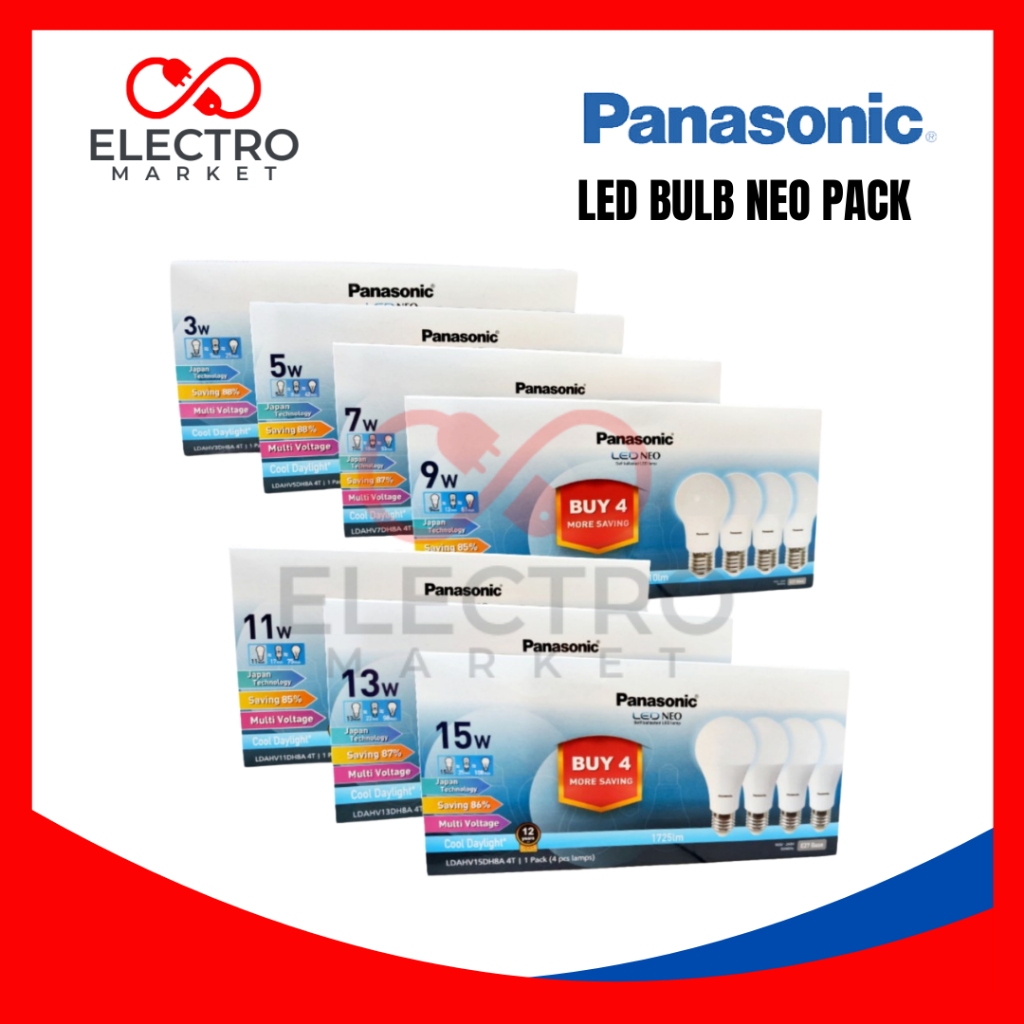 Jual PANASONIC LED Bulb NEO Pack 3W 5W 7W 9W 11W 13W 15Watt E27 6500K ...