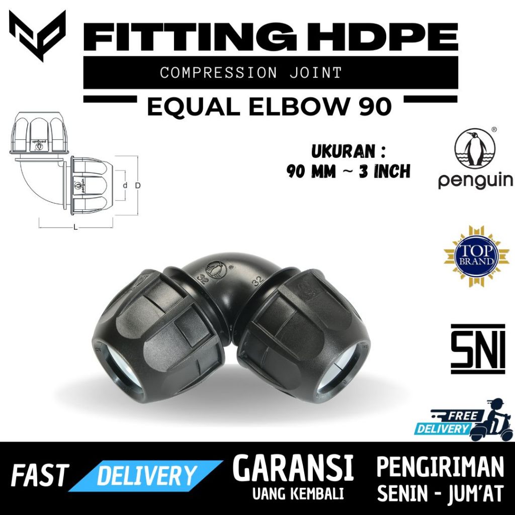 Jual Equal Elbow 90 Compression Joint 90mm ~ 3" Inch HDPE | Shopee Indonesia