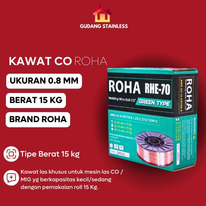 Jual Kawat Las CO 0.8mm 15 kg ER70S ROHA CO2 / MIG Wire ER70 S 0.8 mm ...
