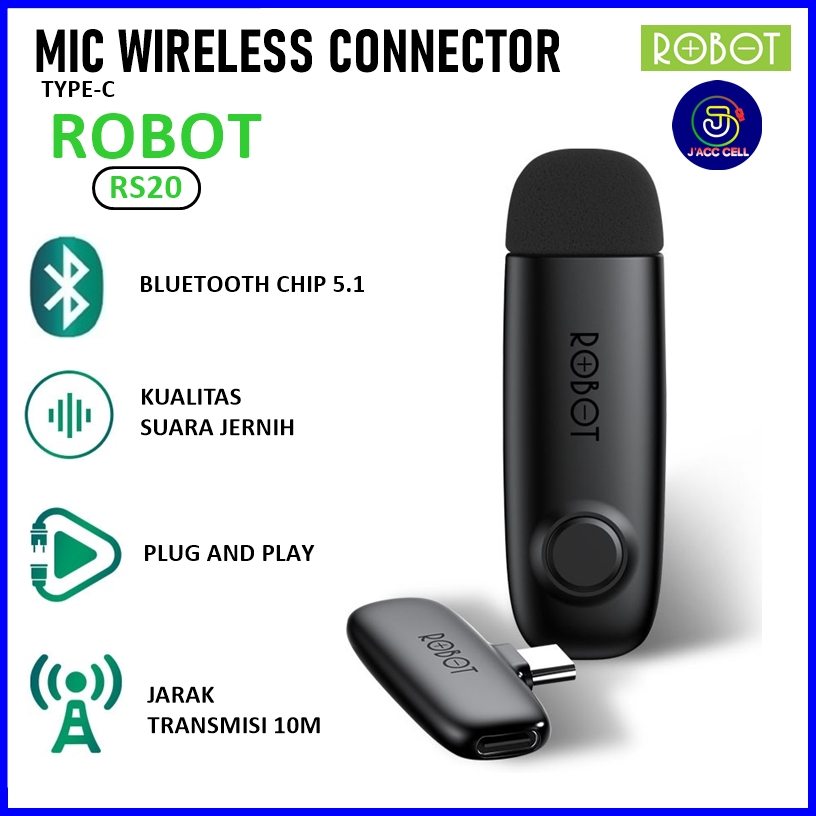 Jual Microfon ROBOT RS20 Wireless Connector Type-C Wireless Mikrofon ...