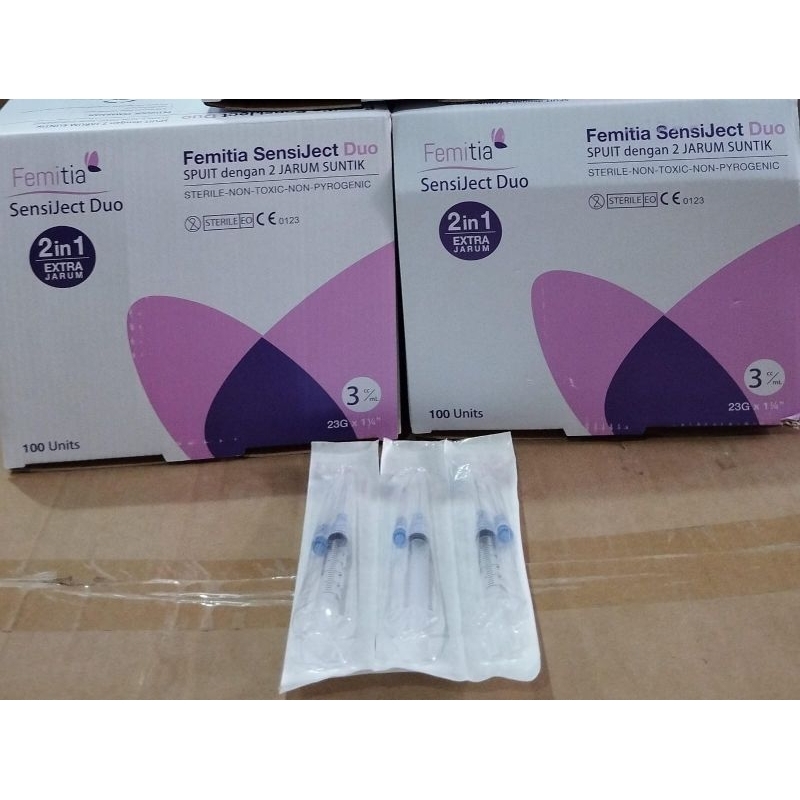 Jual Spuit 3 cc 2in1 / Syringe / Jarum Suntik / Femitia SensiJect Duo ...