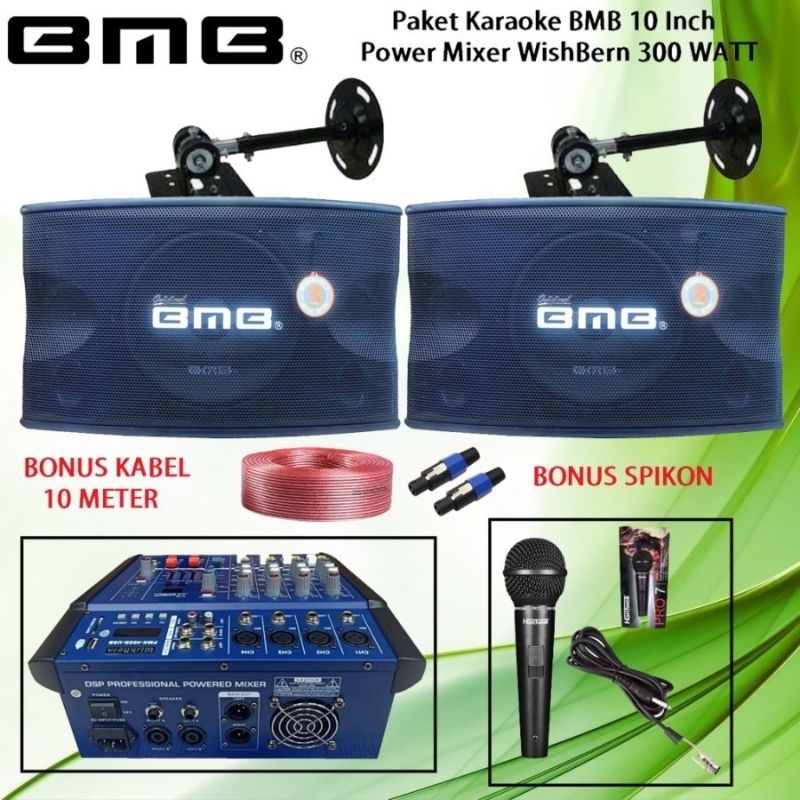 Jual PAKET KARAOKE BMB 10 INCH POWER MIXER WISHBERN PMX-402D BLUETOOTH ...