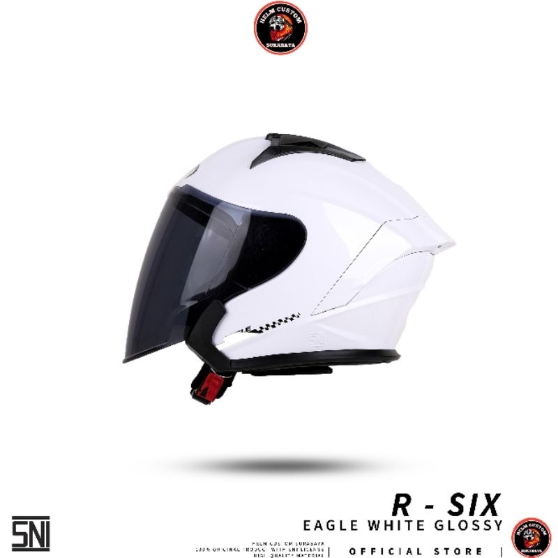 Jual Helm R-SIX Eagle White Glossy / Helm Half Face | Shopee Indonesia