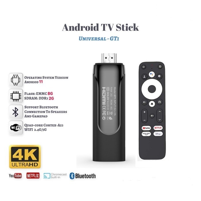 Jual Google TV Stick DUOBOSHI GT1 4K 2GB+8GB Amlogic S905Y4 Android 11 Remote Bluetooth Voice ...