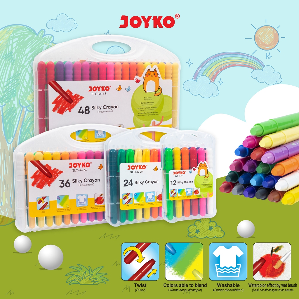 Jual Joyko Twist Crayon 12 24 36 48 Colours Silky Oil Pastel / Krayon ...