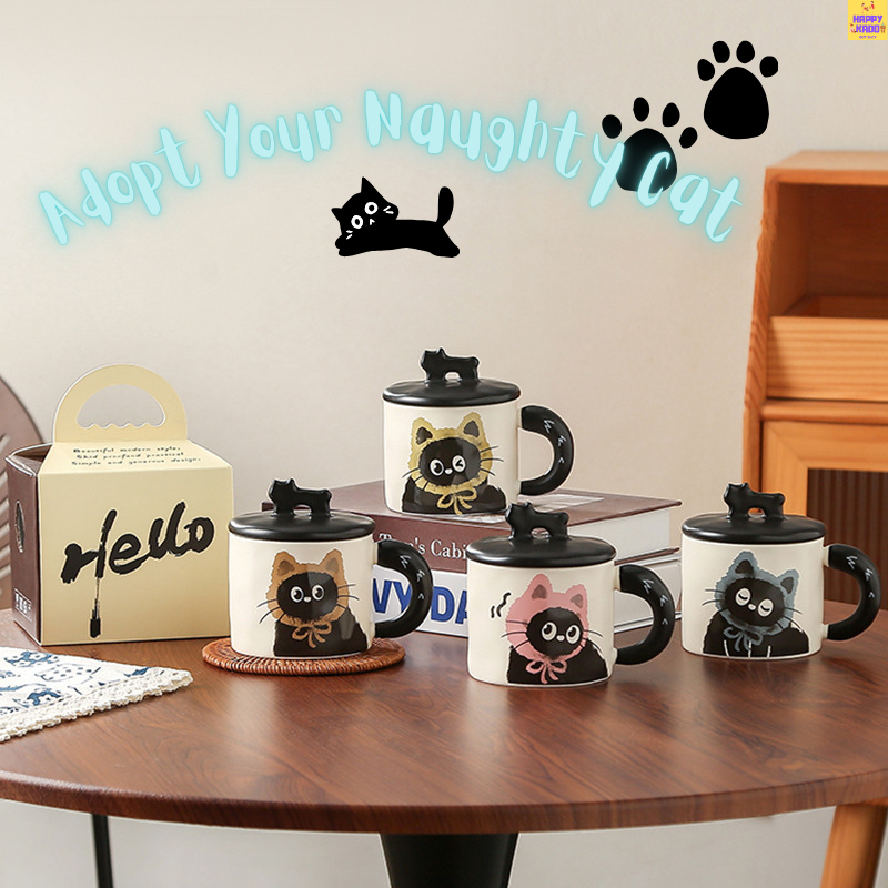 Jual Gelas Mug Kucing Hitam Hello Meong Aesthetic Keramik Imut Kotak ...