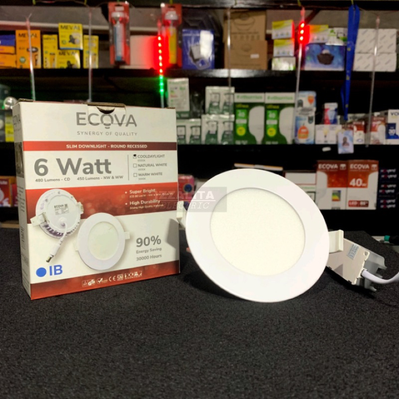 Jual LAMPU LED PLAFON ECOVA SLIM DOWNLIGHT-ROUND RECESSED LED 6W BULAT ...