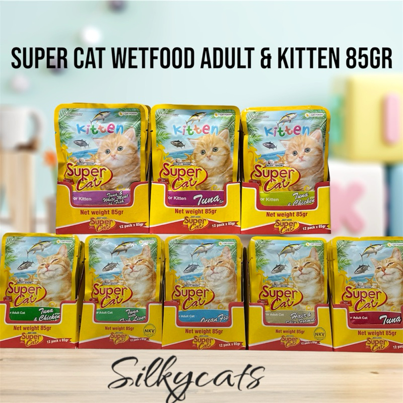 Jual Super Cat wetfood pouch/sachet adult dan kitten 85gr. Super cat ...