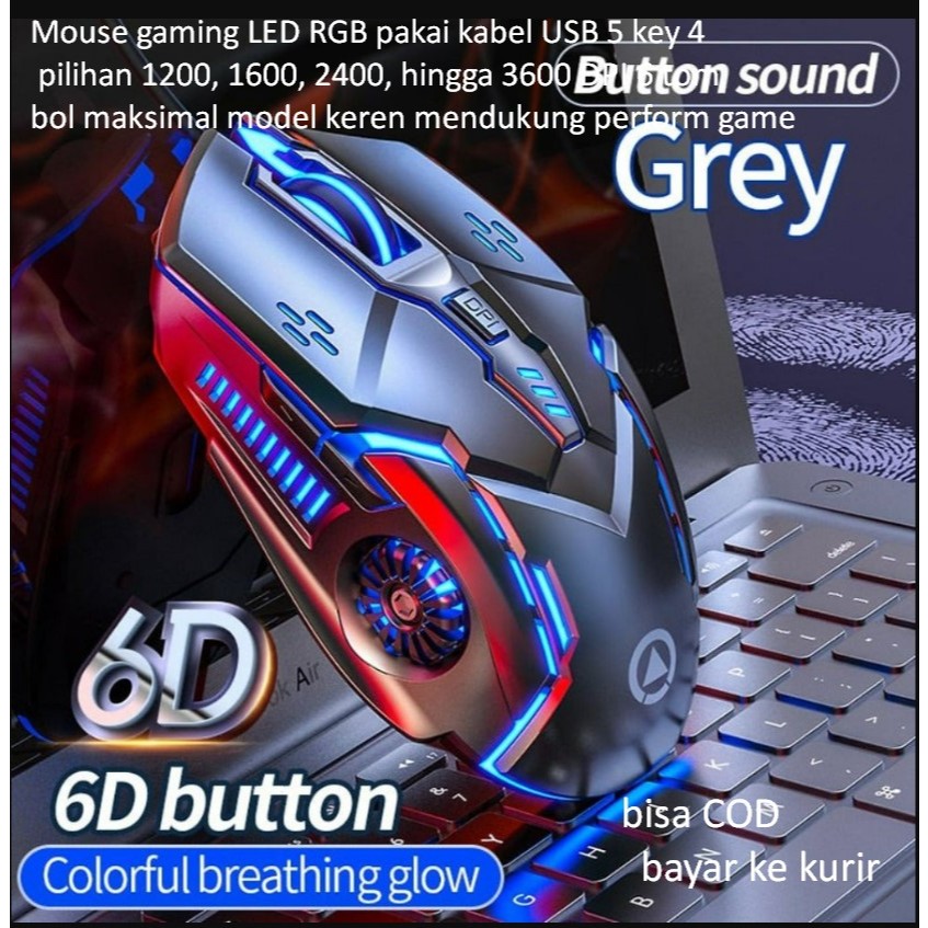 Jual Mouse gaming LED RGB pakai kabel USB 5 key 4 pilihan 1200, 1600 ...