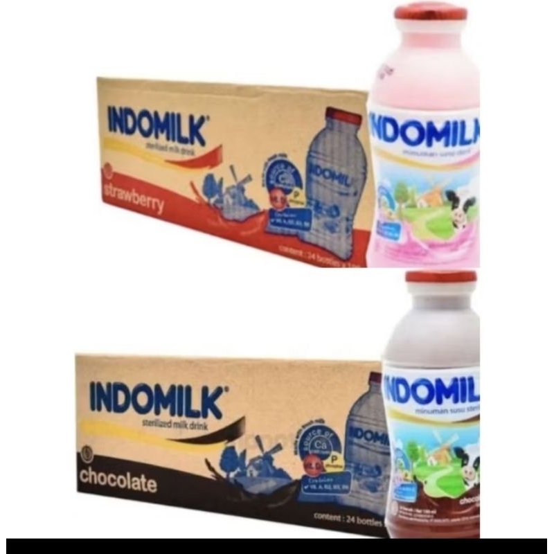 Jual Indomilk Susu UHT Cair Botol Rasa Cokelat Stroberi 1Dus isi 24 ...