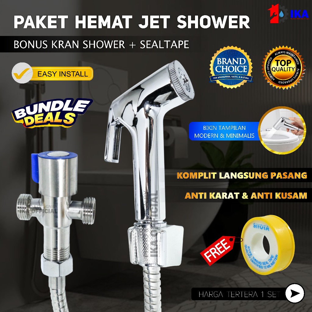 Jual Termurah Paket bundling shower Bidet CROM & Stop kran klosed stainless 52st-Jet shower 2in1 ...