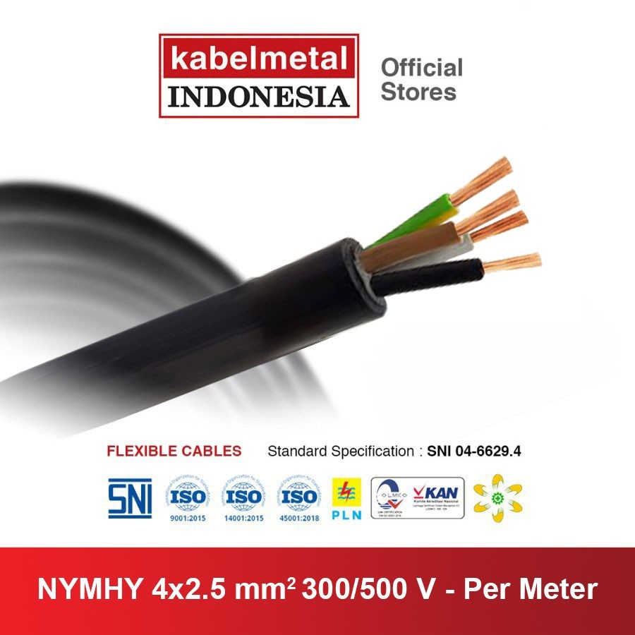 Jual Kabel NYMHY NYYHY 4x2.5 mm Per Meter kabelmetal INDONESIA - Serabut Tembaga Fleksibel PVC ...