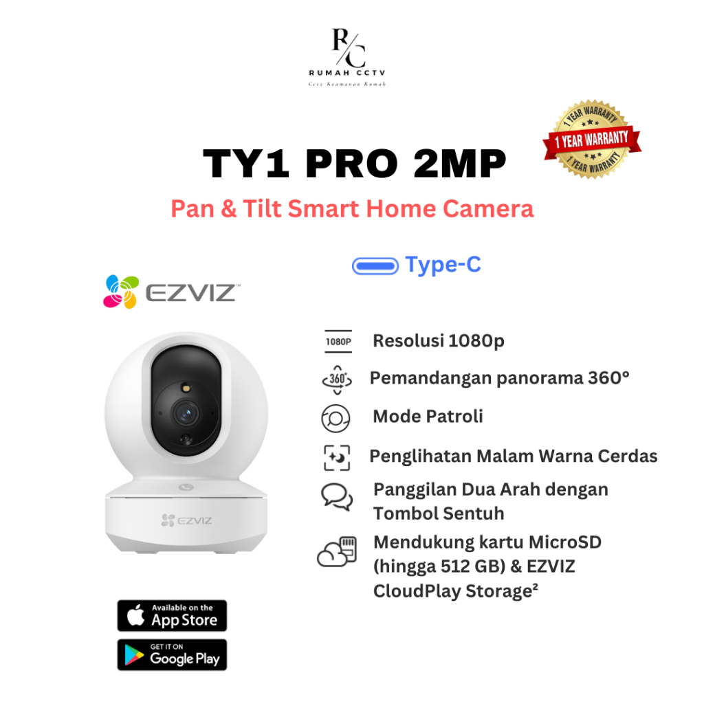 Jual EZVIZ - TY1 Pro 1080p Pan & Tilt Smart Home Camera Color Night ...