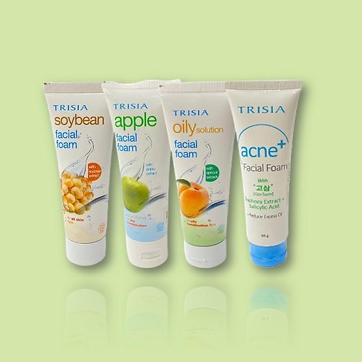 Jual Trisia Facial Foam Soybeen Apple Oily Solution Acne+ facial Wash ...
