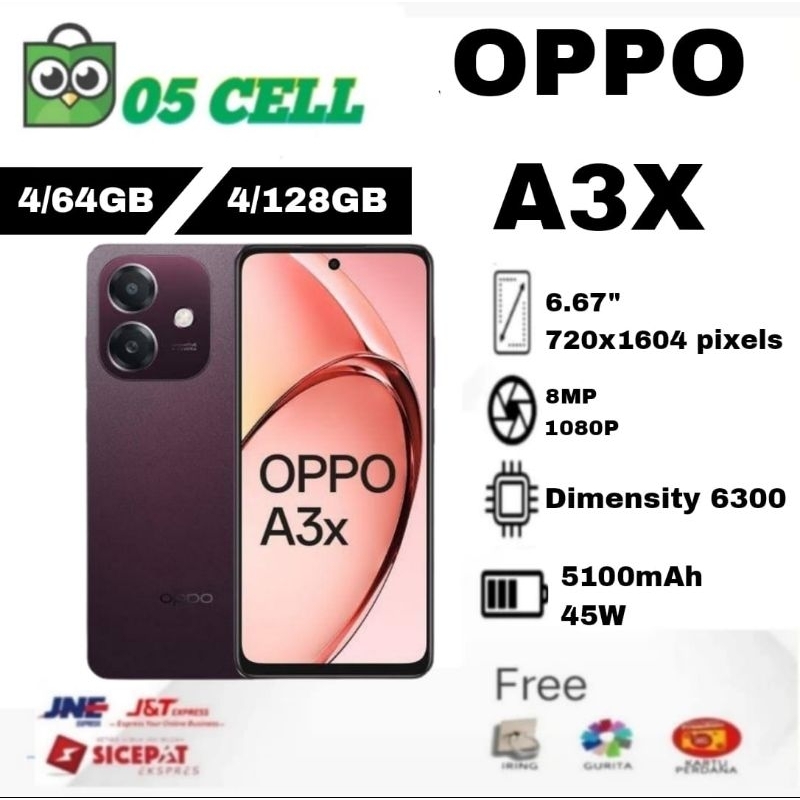 Jual OPPO A3X 4/64GB & 4/128GB GARANSI RESMI INDONESIA | Shopee Indonesia