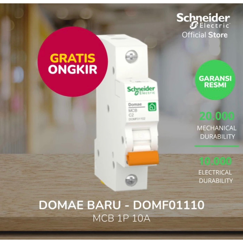 Jual MCB SCHNEIDER NEW DOMAE ELECTRIC 1PHASE 2A 4A 6A 10A 16A 20A 25A 32A SNI BREKER TEGANGAN ...