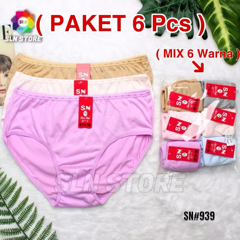 Jual ( 6Pcs ) CELANA DALAM WANITA SILVER NINE CD KATUN PEREMPUAN POLOS KARET GERIGI SN 939 ...