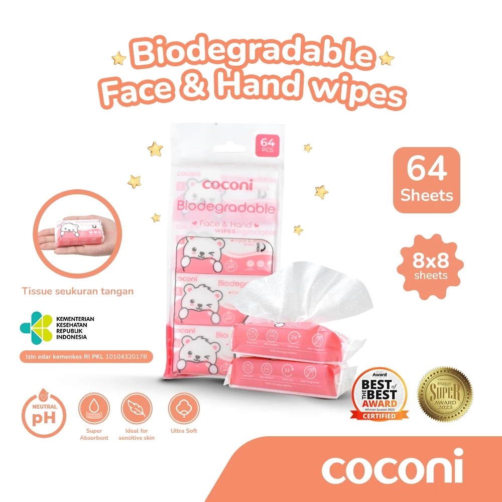 Jual COCONI - Biodegradable Face & Hand Baby Wipes | Tisu Basah Bayi ...