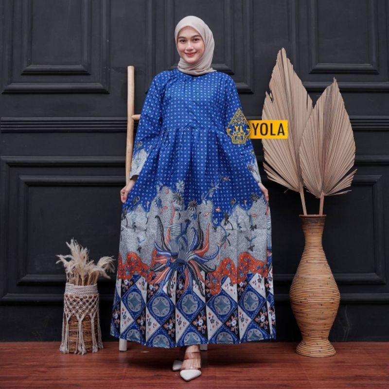Jual [PROMO] Gamis Batik Polymicro Tali Samping Resleting Depan Busui ...