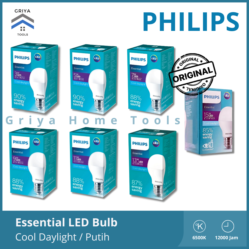 Jual Lampu Philips Essential LED 3W/5W/7W/9W/11W/13W/15W Cool Daylight PUTIH | Shopee Indonesia
