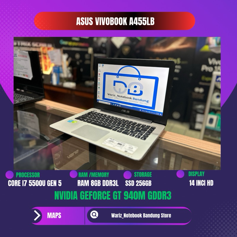Jual ASUS A455LB CORE I7 5500U Nvidia GT 940M RAM 8GB SSD 256GB 14inci MULUS MURAH | Shopee ...