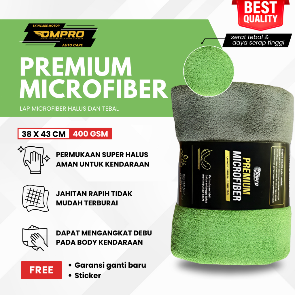 Jual Lap Microfiber Mobil Kain Lap Mikrofiber Premium Ompro 38cm x 43cm ...