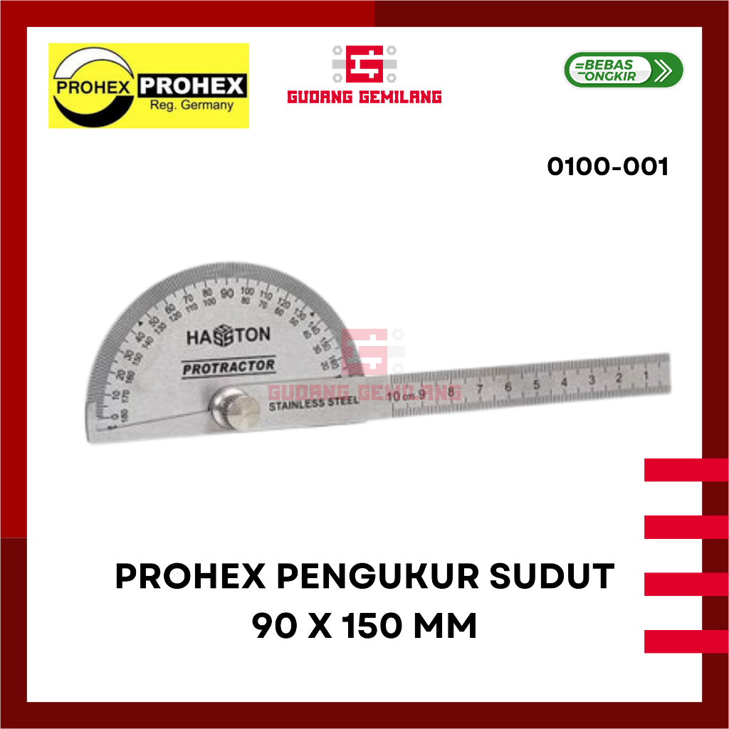Jual Prohex Penggaris Busur Besi Pengukur Sudut / Protactor 0100-001 ...