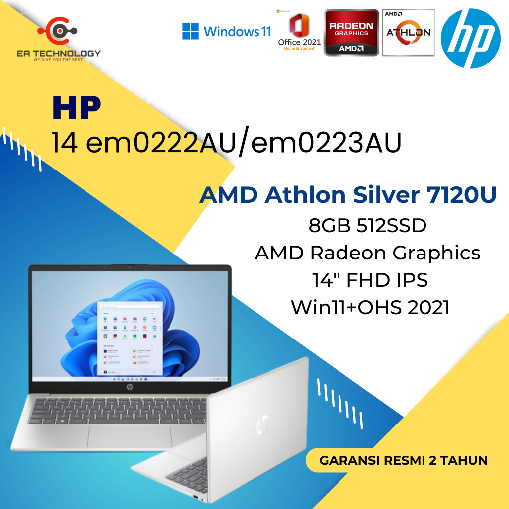 Jual HP 14 em0222AU/em0223AU AMD Athlon Silver 7120U 8GB 512SSD 14"FHD ...