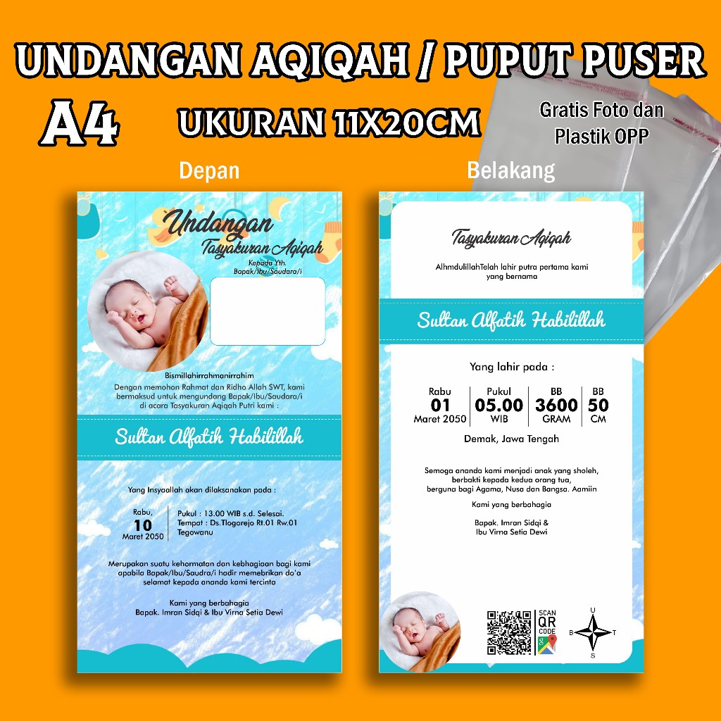 Jual Undangan Aqiqah Bayi / Puputan / Tasyakuran 1 Lembar Timbal Balik ...