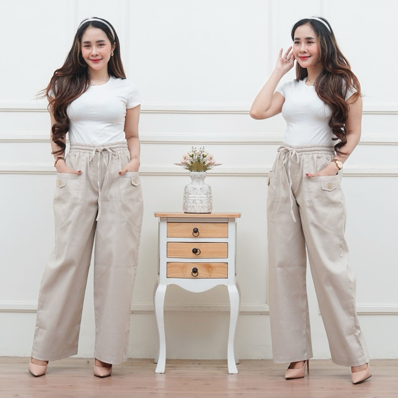 Jual Celana Kulot Wanita Highwaist Korean Style Kekinian Kantong Depan ...