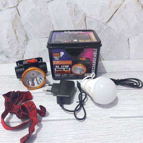 Jual Senter Kepala LED 50 Watt Bonus Bohlam 5 Watt Ring 46 Cahaya Putih ...