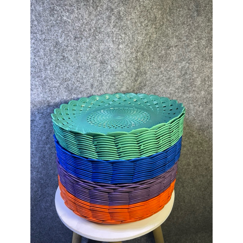Jual Piring Rotan Plastik Warna Ungu Biru Hijau Oren Isi 12 pcs / 1 ...