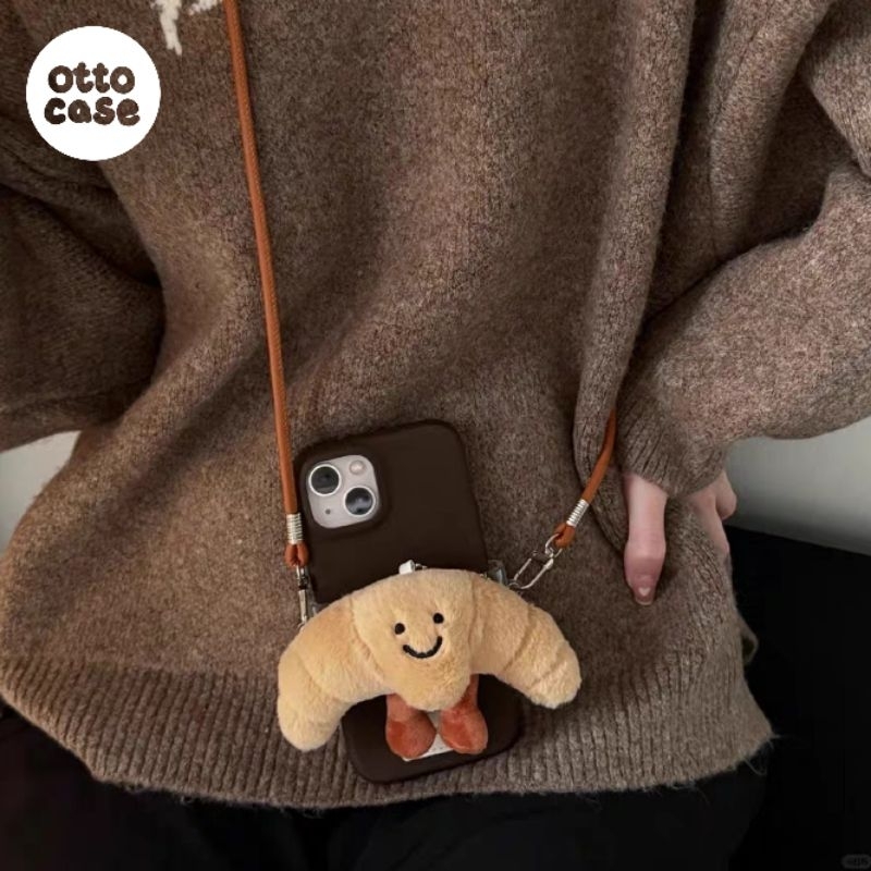 Jual ottocase | brown phone case with cute croissant landyard for iphone 12 13 14 15 pro promax ...