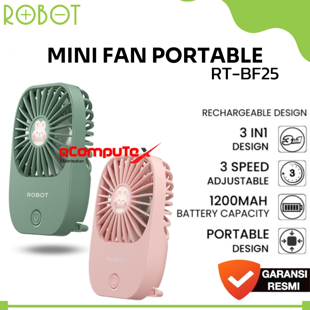 Jual ROBOT RT-BF25 MINI FAN | KIPAS ANGIN MINI PORTABLE 1200MAH 3 SPEED ...