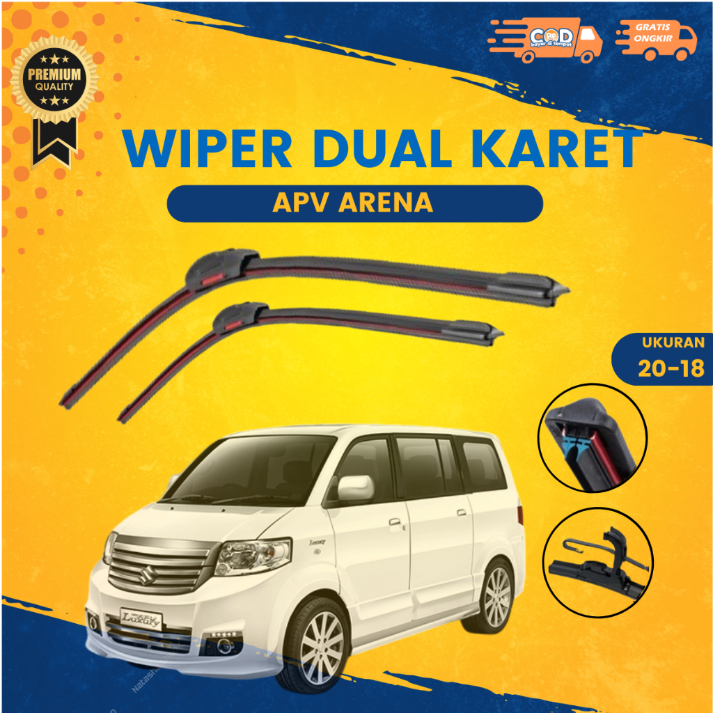 Jual Wiper Dual Karet Double Blade APV ARENA Ukuran 20 - 18 inci | Wiper Mobil Frameless ...
