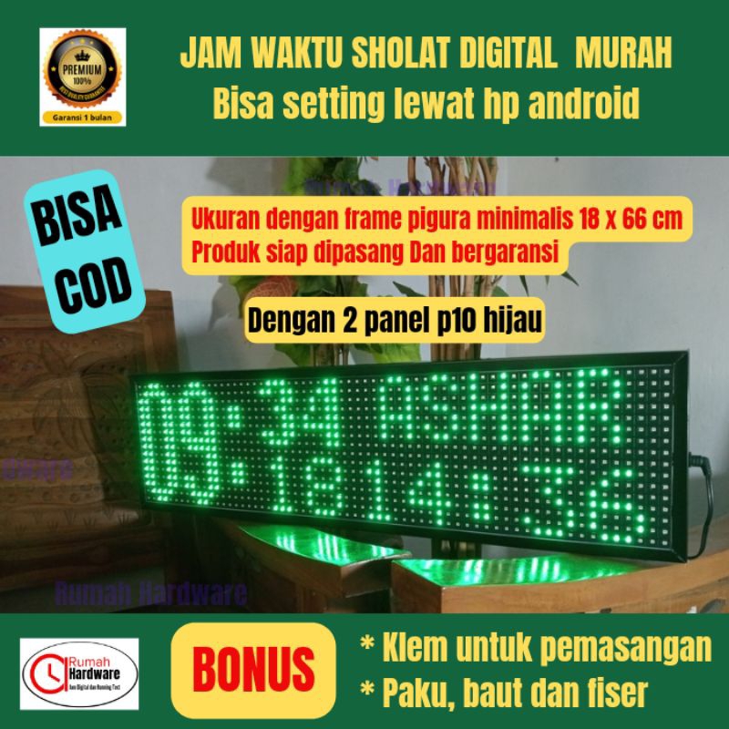 Jual Jam Waktu Sholat Masjid Jam Digital Sholat Masjid 2panel p10 Hijau ...